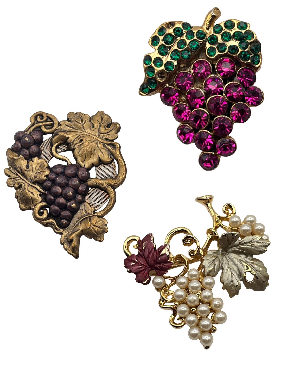 Set of 3 Grape Brooches - Etsy