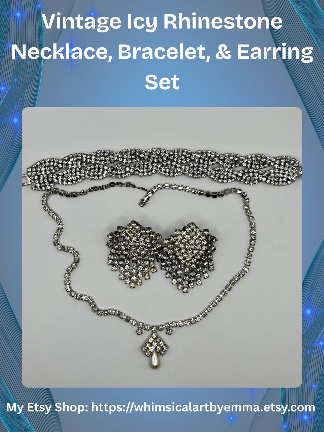 Vintage Icy Rhinestone Vintage Necklace, Bracelet, & Earring Set - Etsy