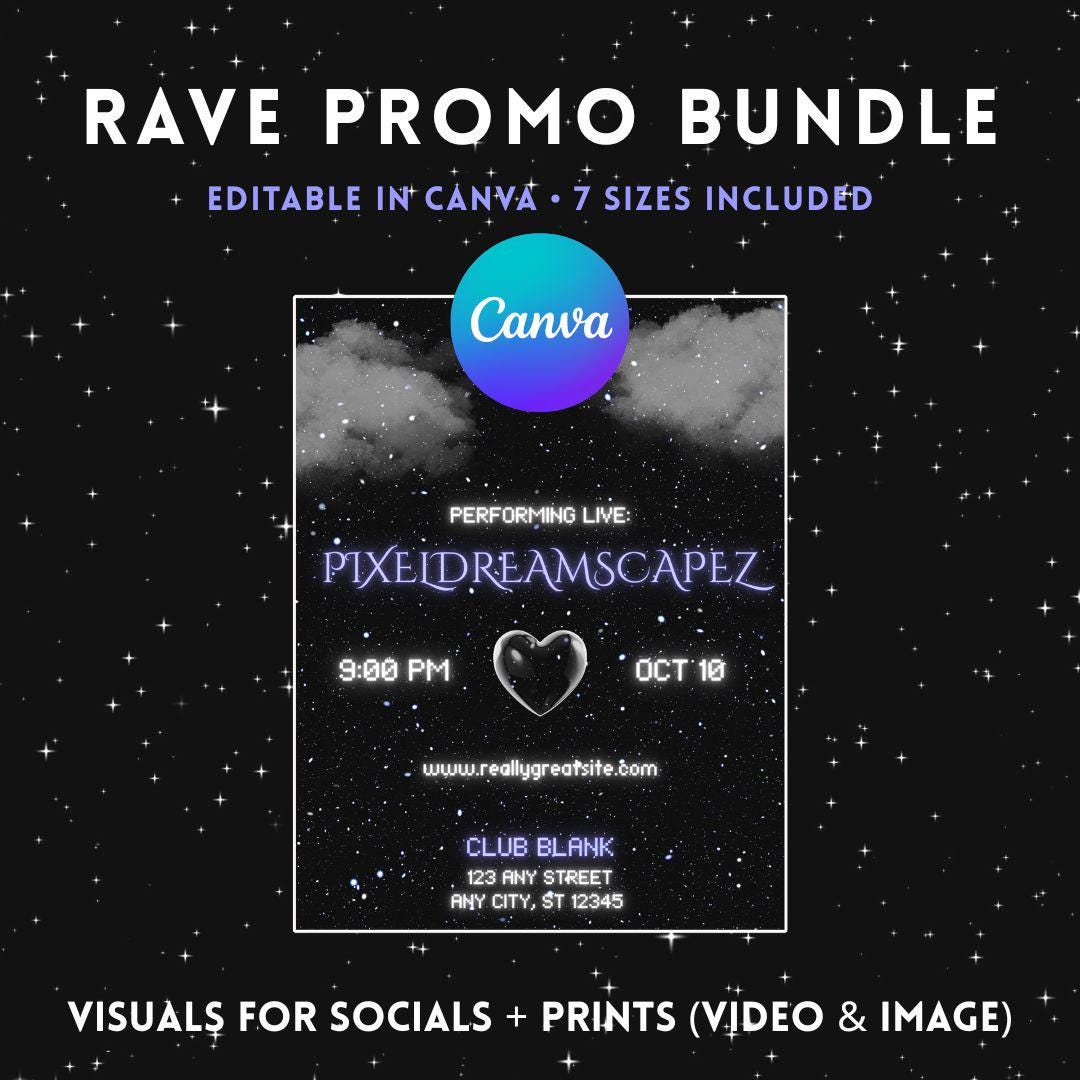 Rave Promo Canva Template Bundle "digital Dream" | Socials & Print ...
