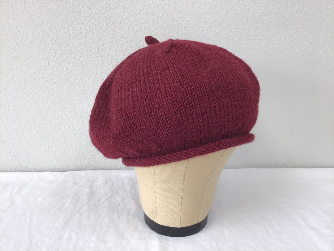 Burgundy or Deep Red, Hand Knit Beret for Women or Men. Merino, Alpaca ...