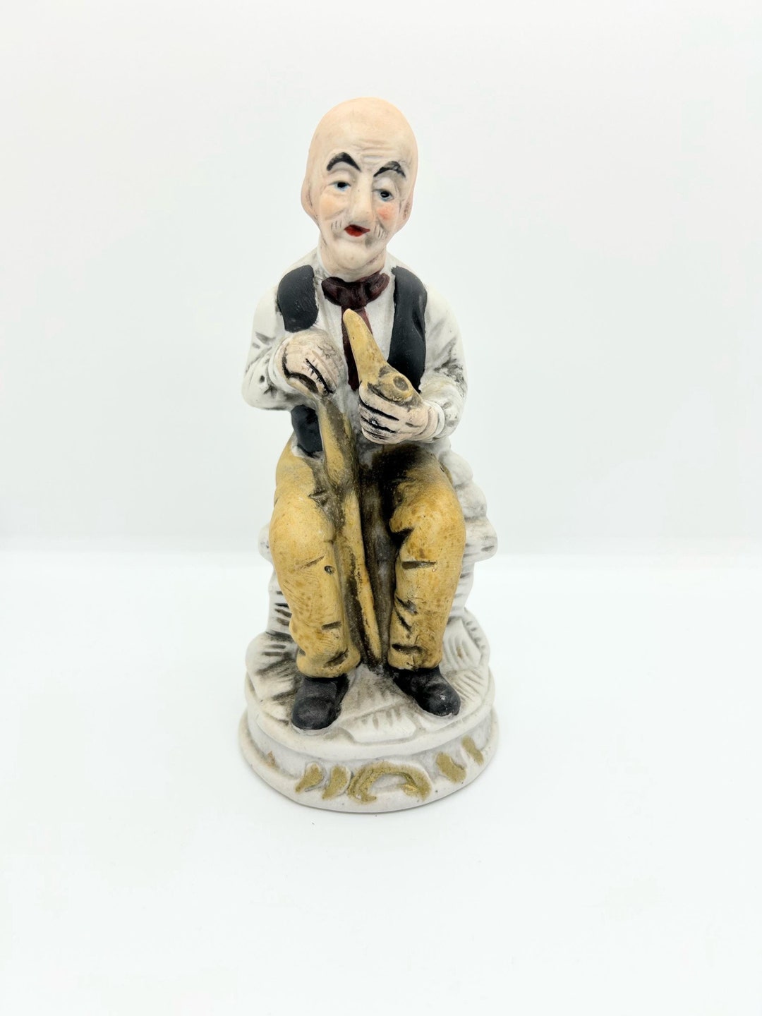 Vintage Homco Figurine Old Man Sitting With Cane and Pipe / Collectable ...