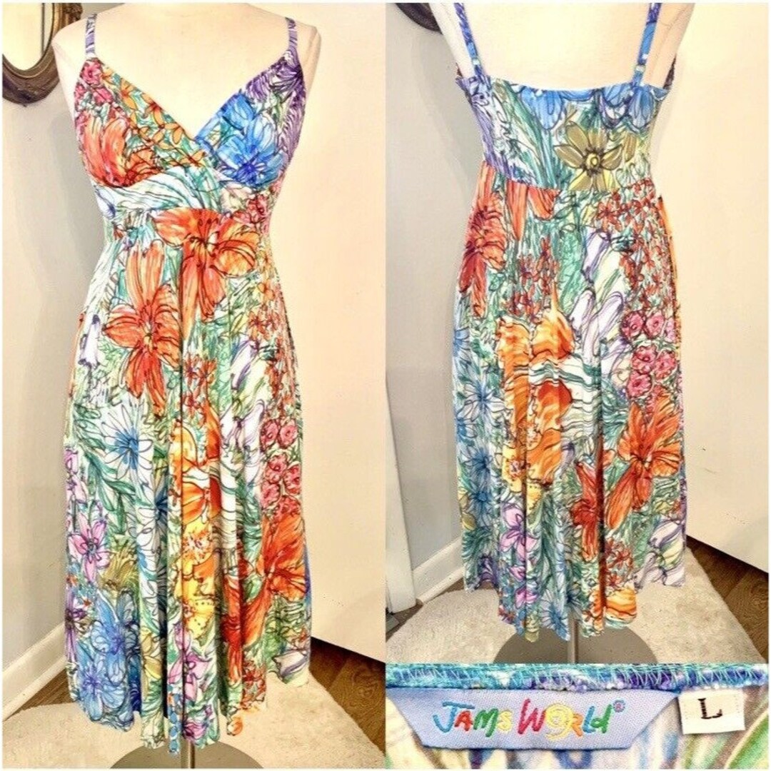 Vintage Jam's World Eden Floral Midi Lilly Dress Size Large Sundress ...