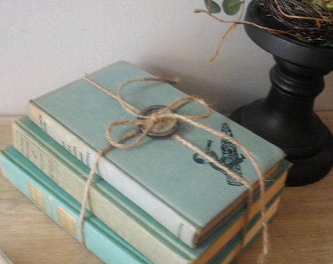 Vintage Rustic Aqua Blue Book Stack With Twine and Button ... - Etsy