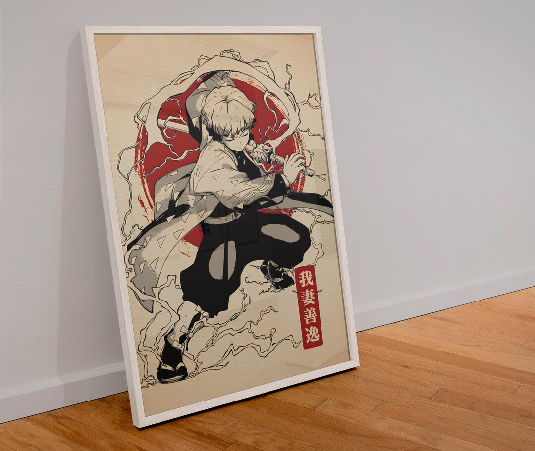 Demon Slayer Zenitsu Poster Lightning Breathing Art in Vintage Japanese ...