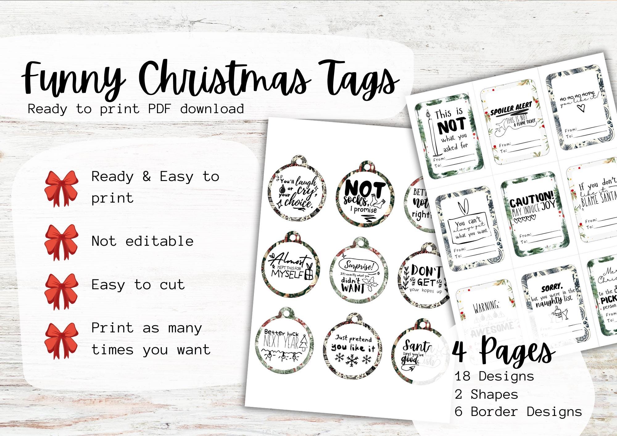 18 Printable Funny Christmas Tags, Funny Stickers, Gift Tags, Holiday ...