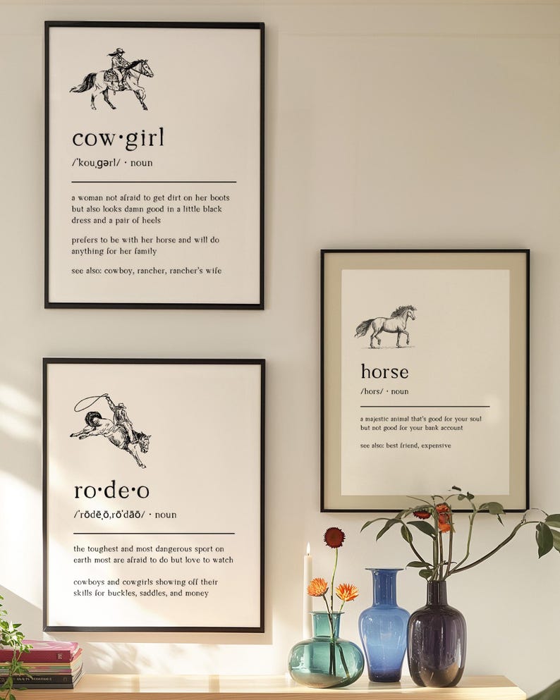 Vintage Western Dictionary Art Prints: Rodeo, Cowgirl, Horse (digital ...