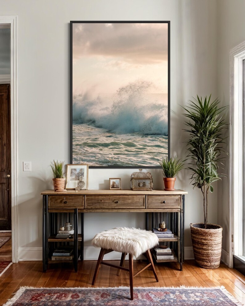 Pastel Ocean Print Coastal Wall Decor Wave Splash Ocean Printable Beach ...