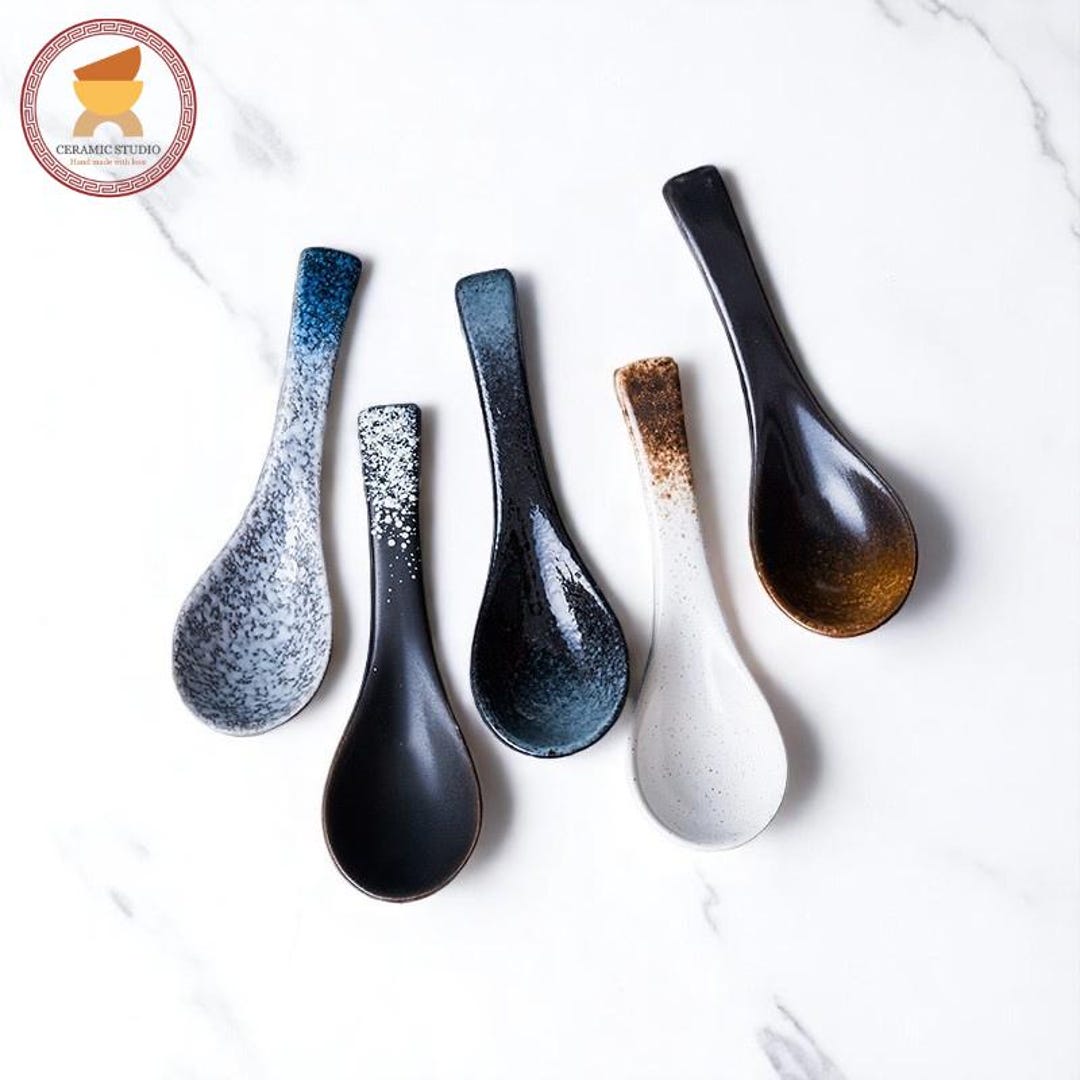 Aesthetic Asian Ceramic Pho Ramen Noodle Spoon Elegant Soup Spoons Red ...