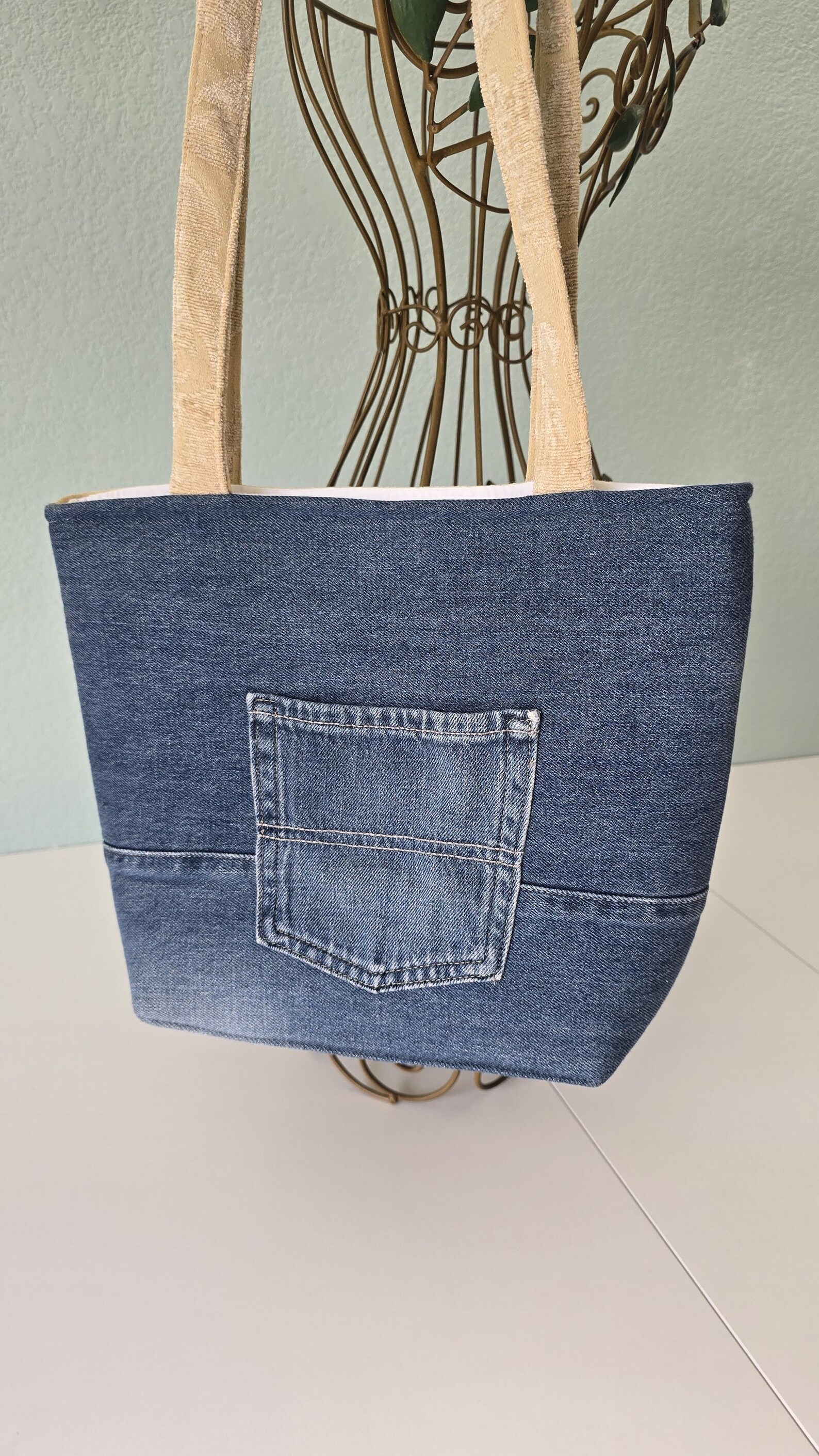 Unique, One of a Kind, Repurposed Blue Jeans & Upholstery Shoulder Bag ...