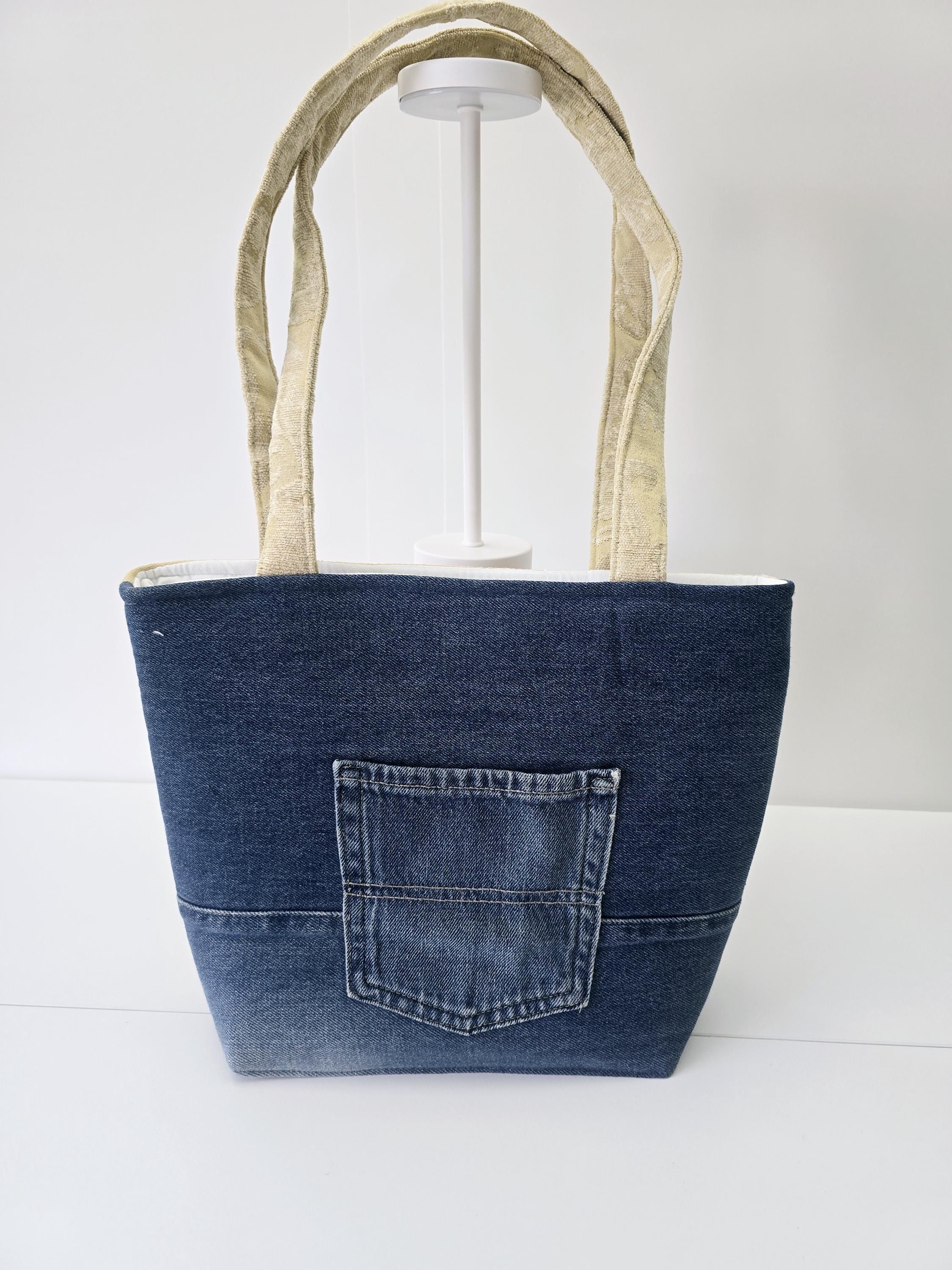 Unique, One of a Kind, Repurposed Blue Jeans & Upholstery Shoulder Bag ...