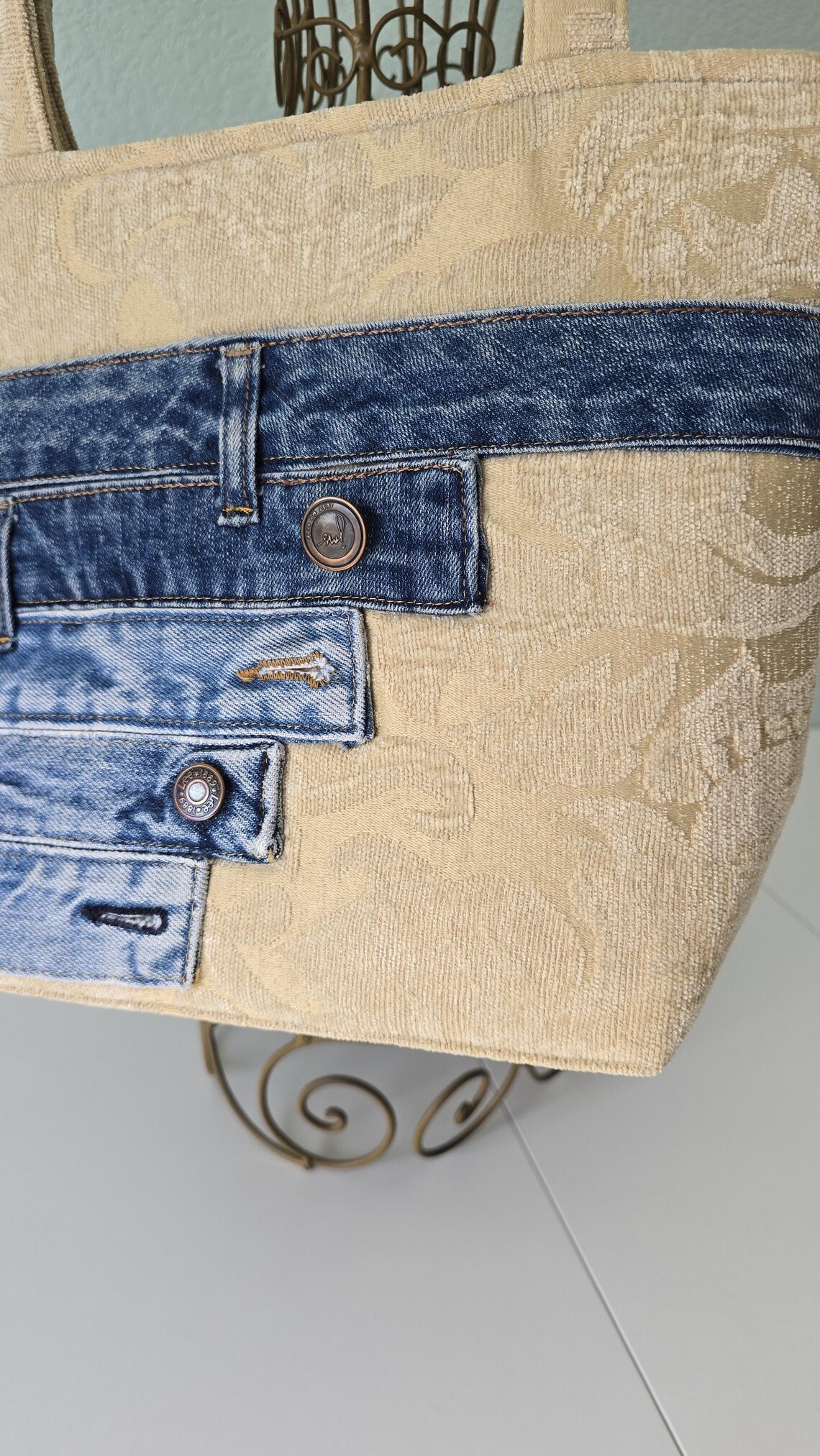 Unique, One of a Kind, Repurposed Blue Jeans & Upholstery Shoulder Bag ...