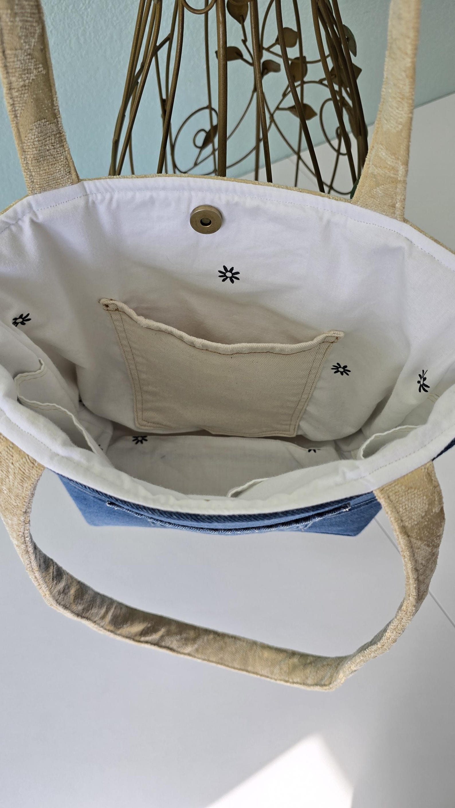 Unique, One of a Kind, Repurposed Blue Jeans & Upholstery Shoulder Bag ...