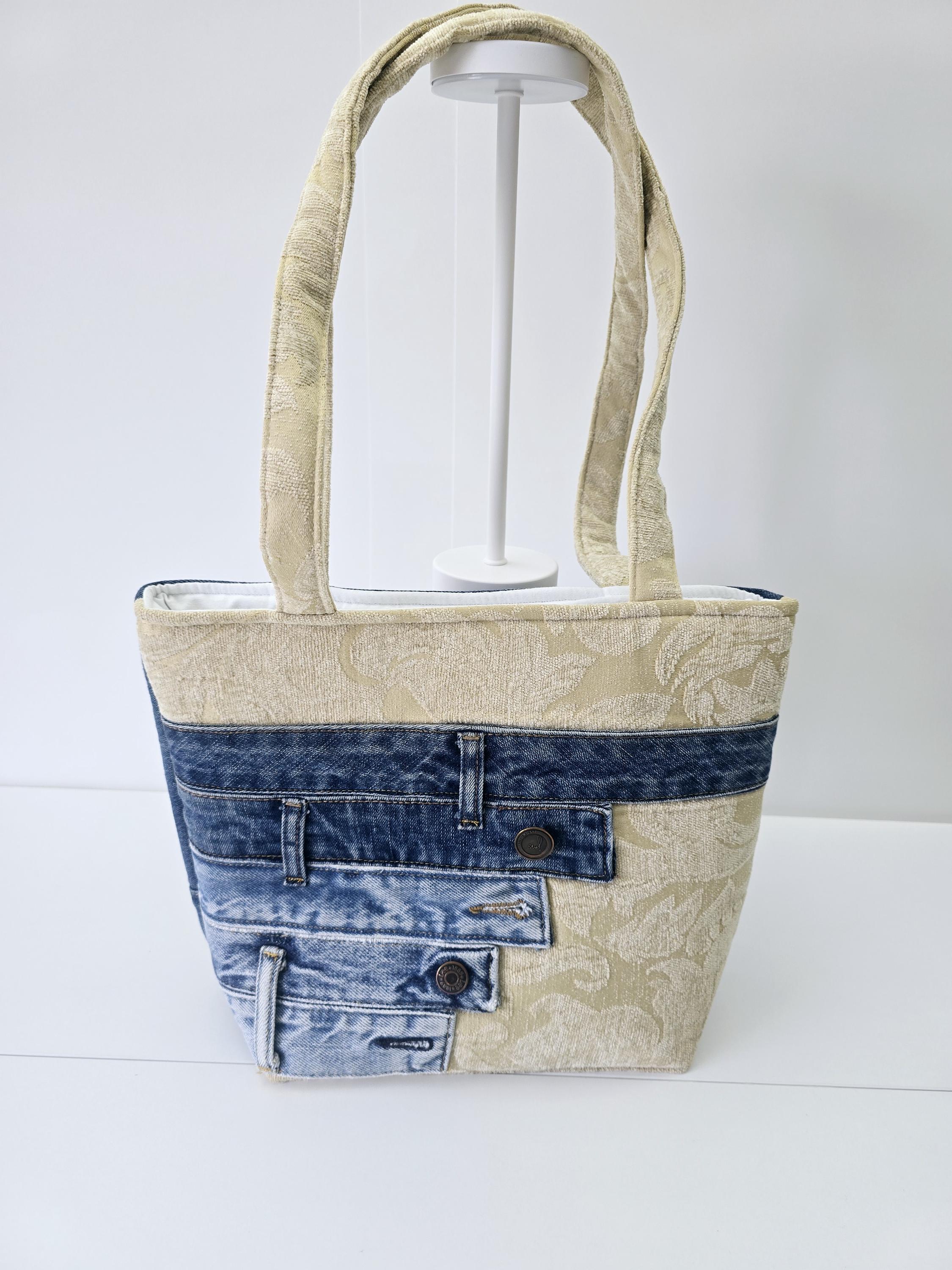 Unique, One of a Kind, Repurposed Blue Jeans & Upholstery Shoulder Bag ...