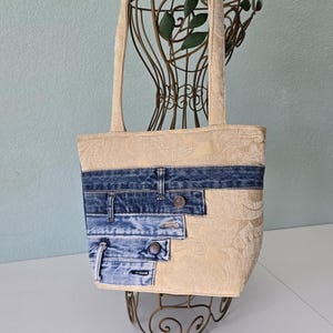 Unique, One of a Kind, Repurposed Blue Jeans & Upholstery Shoulder Bag ...