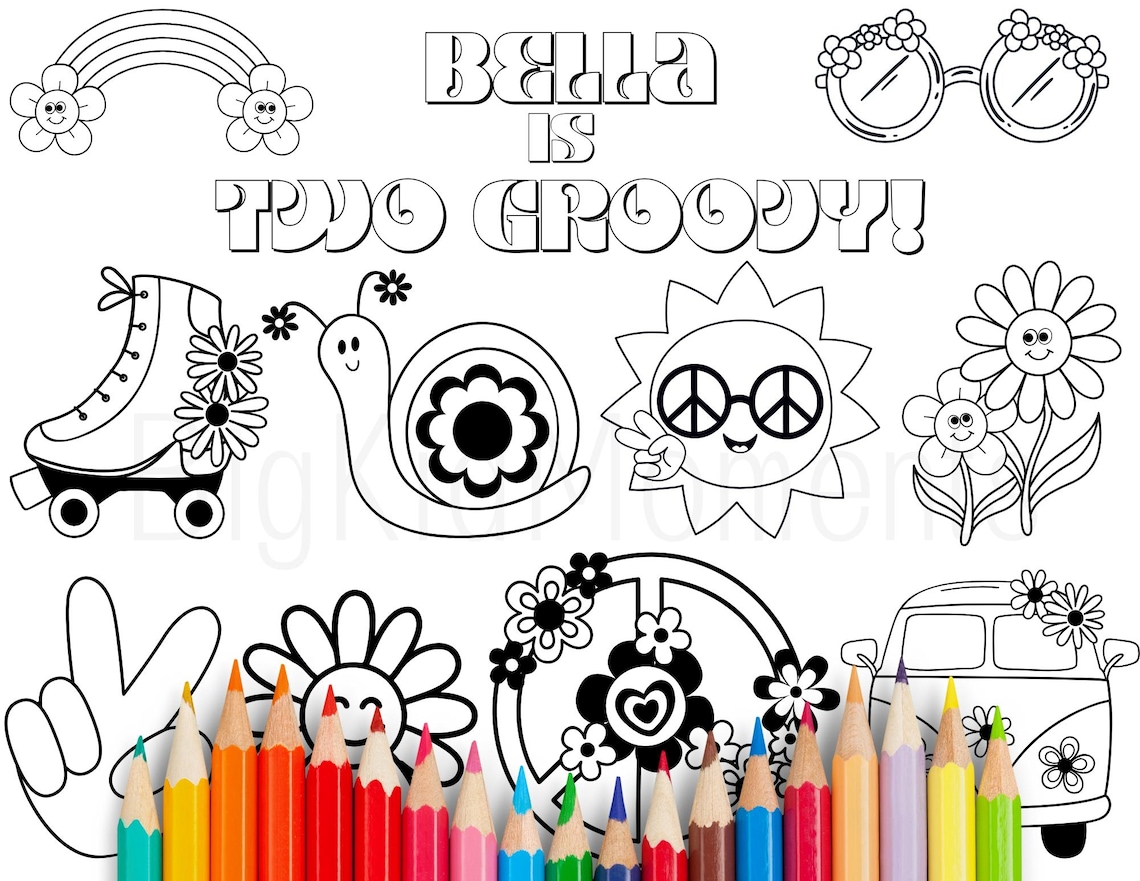 Customized Birthday Coloring Page for Kids Two Groovy Digital Download ...