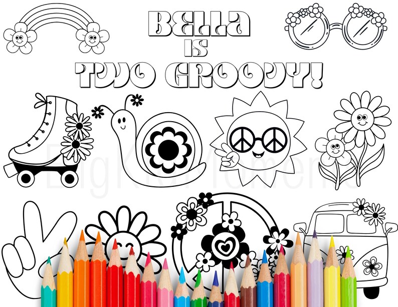Customized Birthday Coloring Page for Kids Two Groovy Digital Download ...