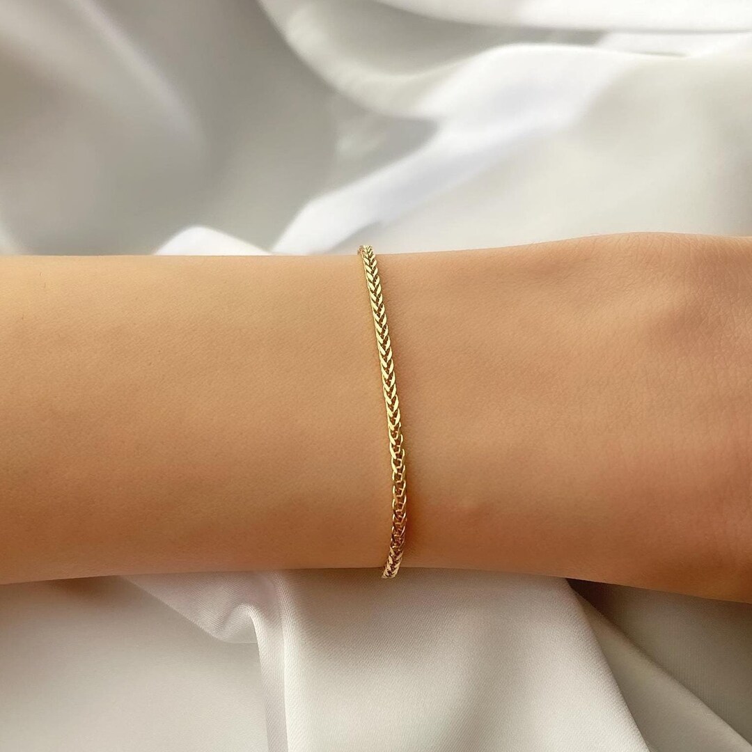 14K Gold Wheat Chain Bracelet, 2 Mm Dainty Link Chain Bracelet, 14K ...