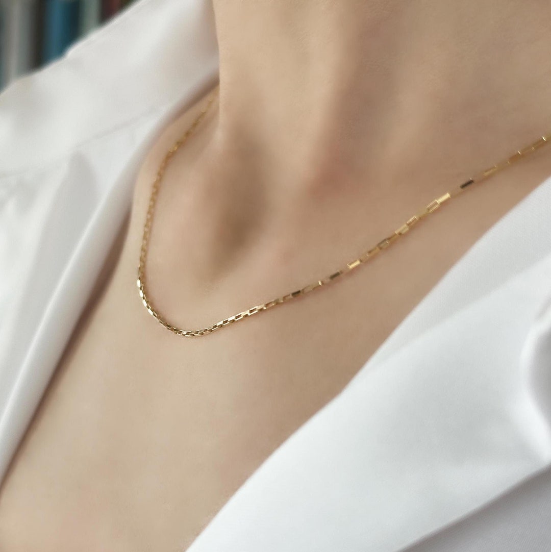 14K Gold Super Thin Paperclip Chain Necklace, Dainty Paperclip Chain ...