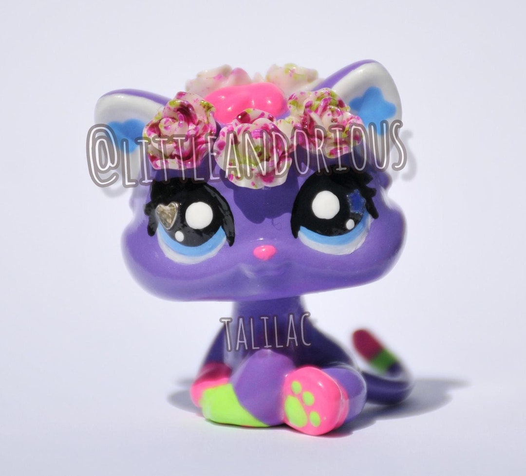 LPS Rose Flower Crown, Neon Kitten Custom | Purple Cat Baby, Heart and ...