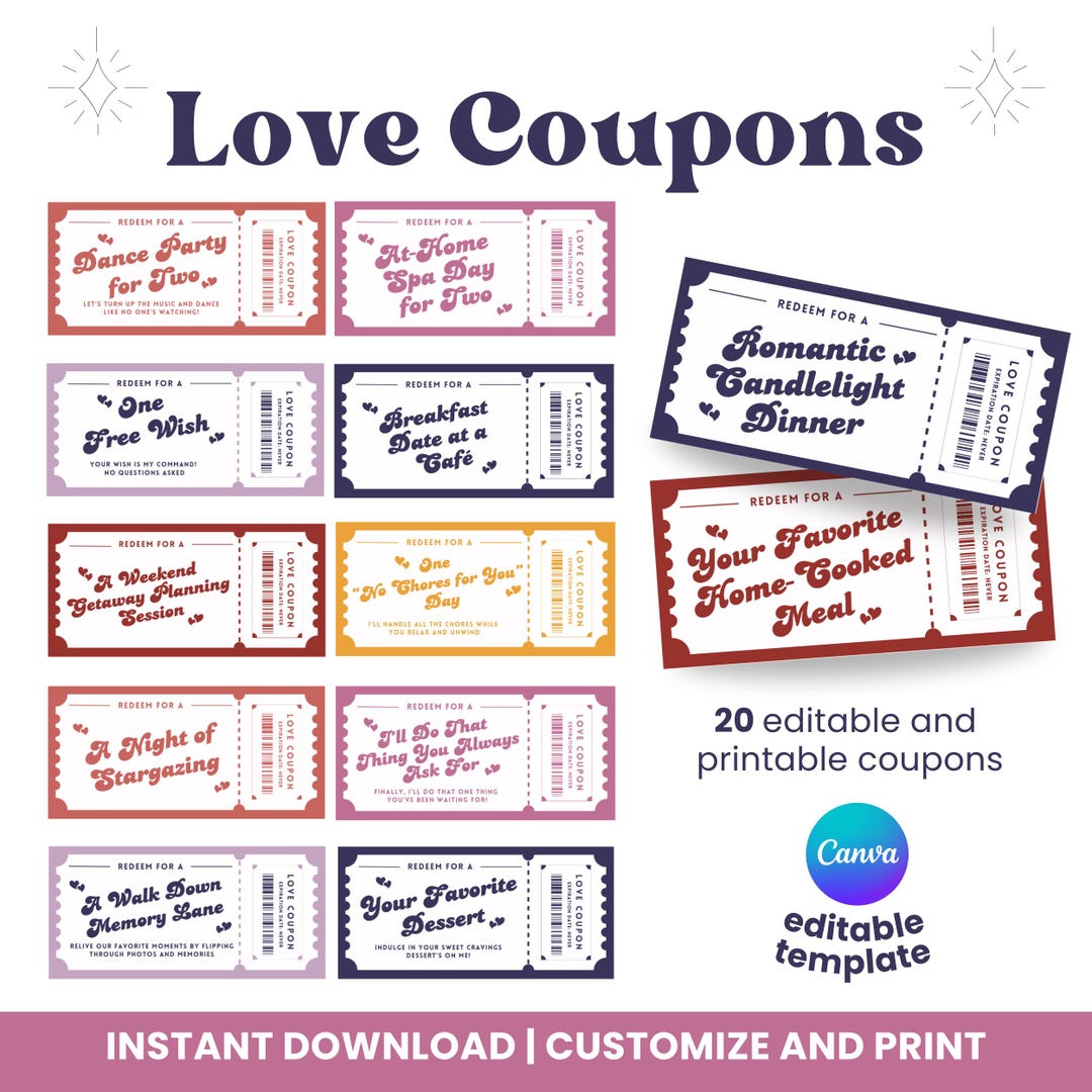 Customizable Romantic Love Coupon Template: DIY Printable Gift for ...