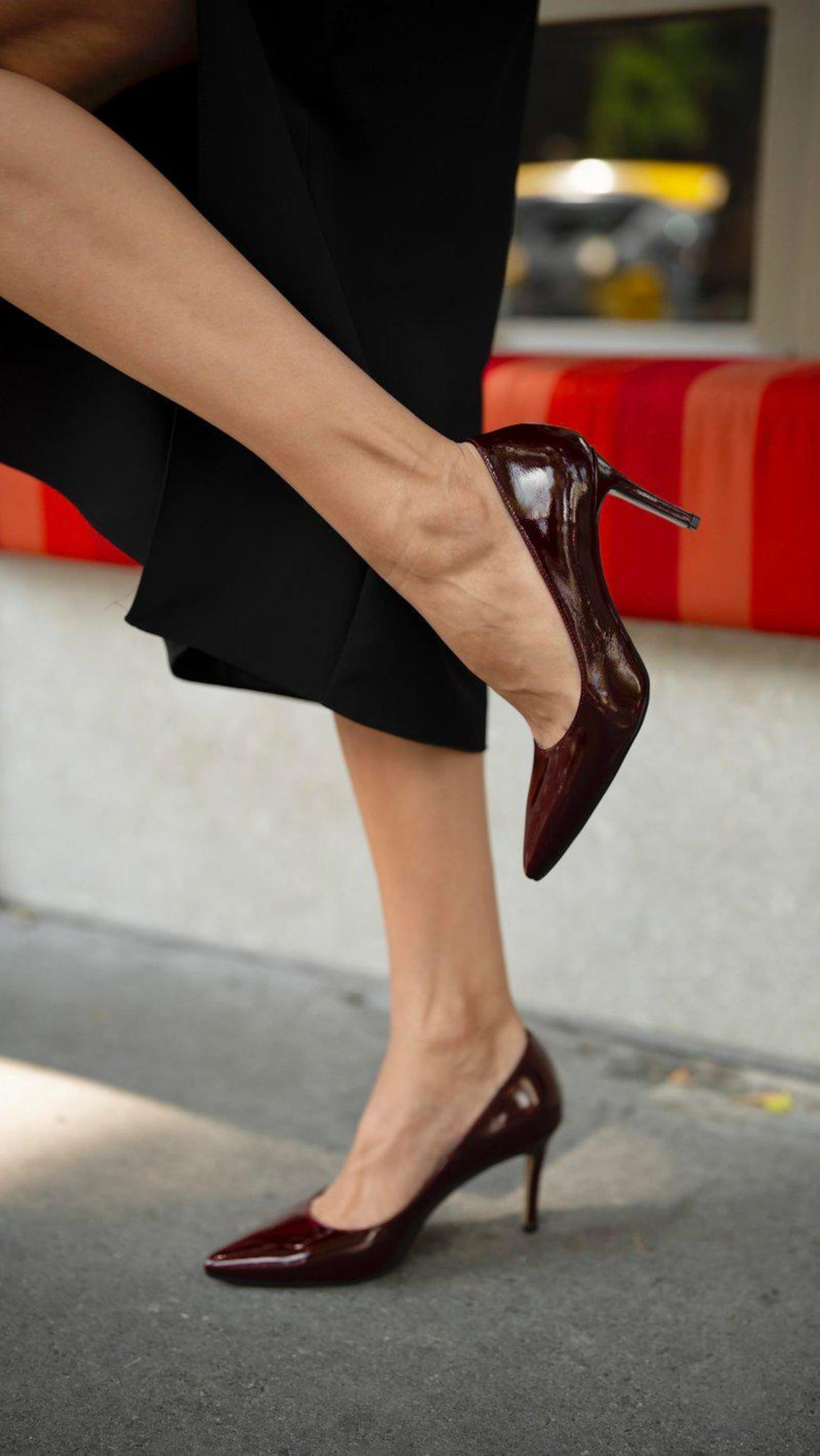 Burgundy Patent Heels,pointed Toe Heels,slingback Heels,closed Toe ...