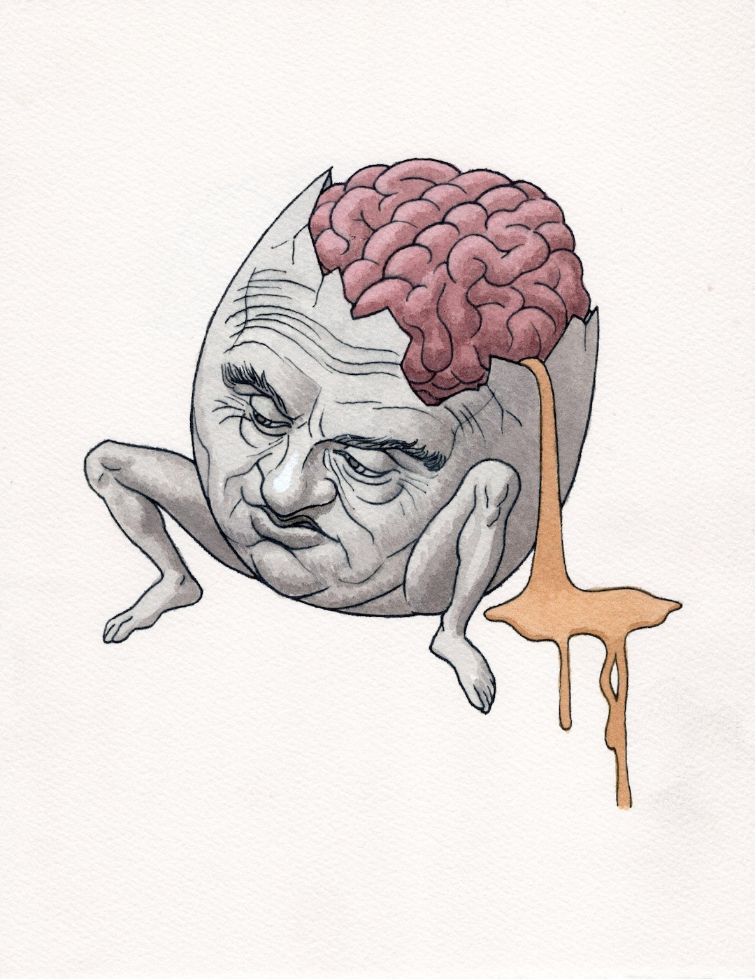 Humpty Dumpty Surrealist Watercolor and Ink Drawing: Fantasy Art (8 ...