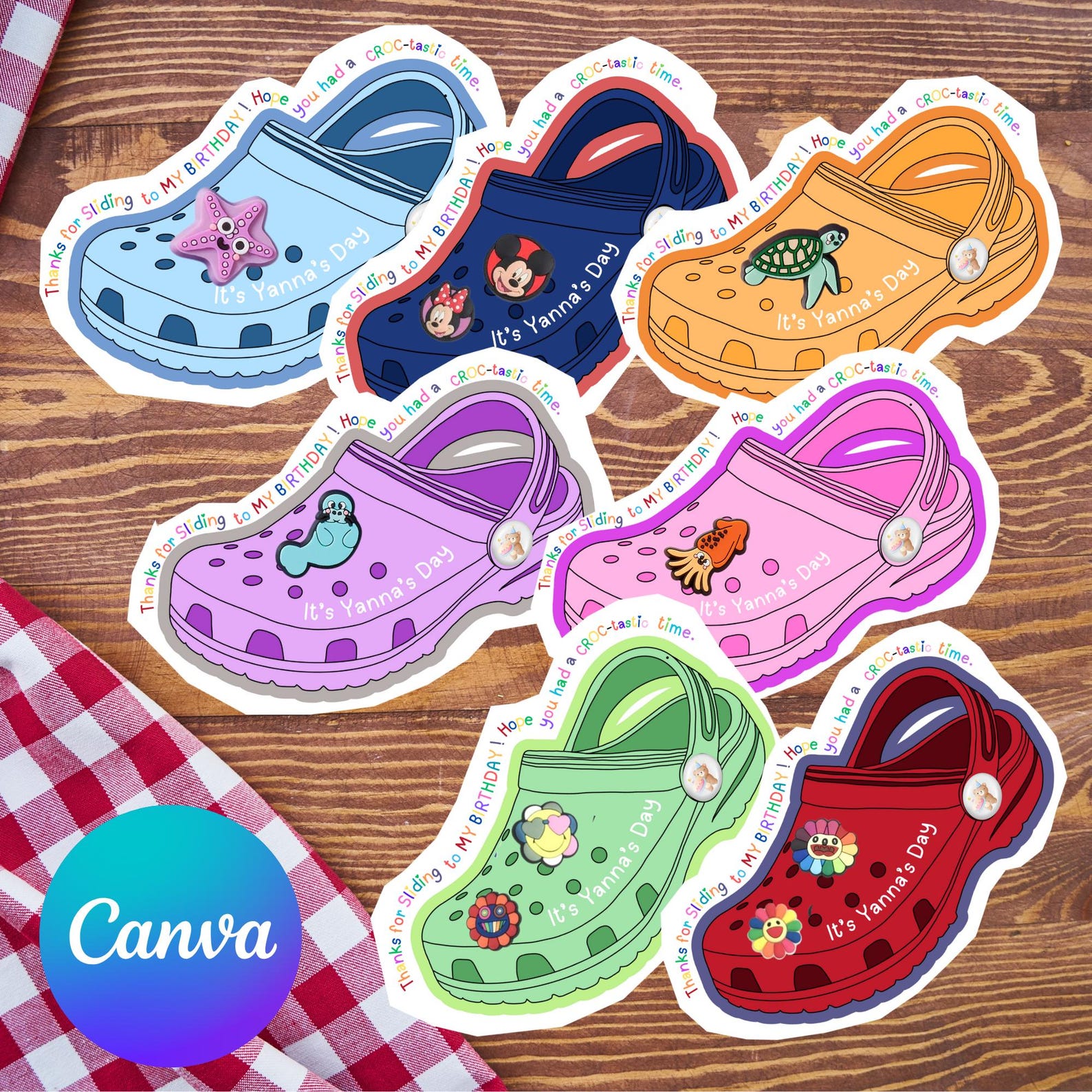 Croc Charm Holder Printable | Birthday Party Favor | Canva Template ...