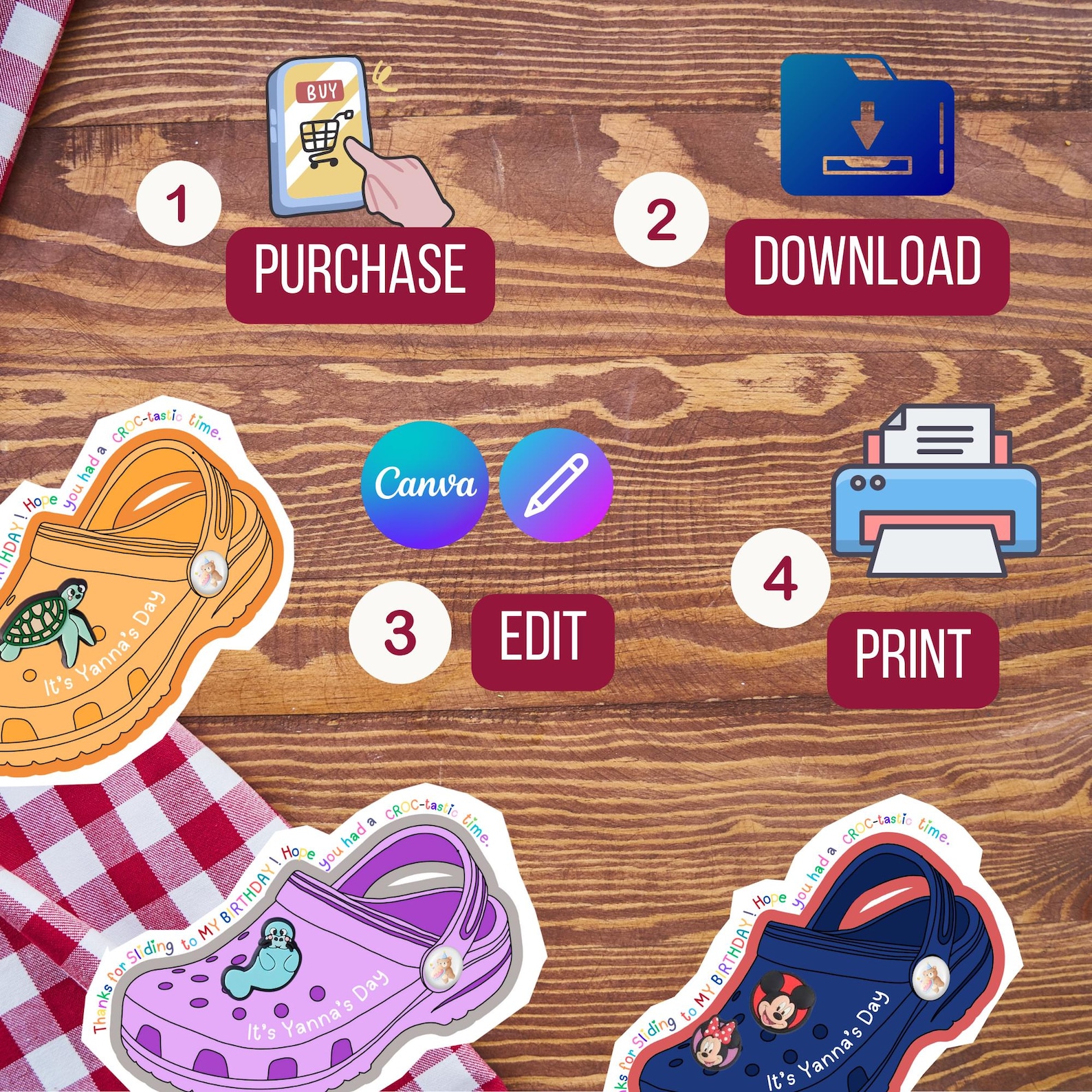 Croc Charm Holder Printable | Birthday Party Favor | Canva Template ...