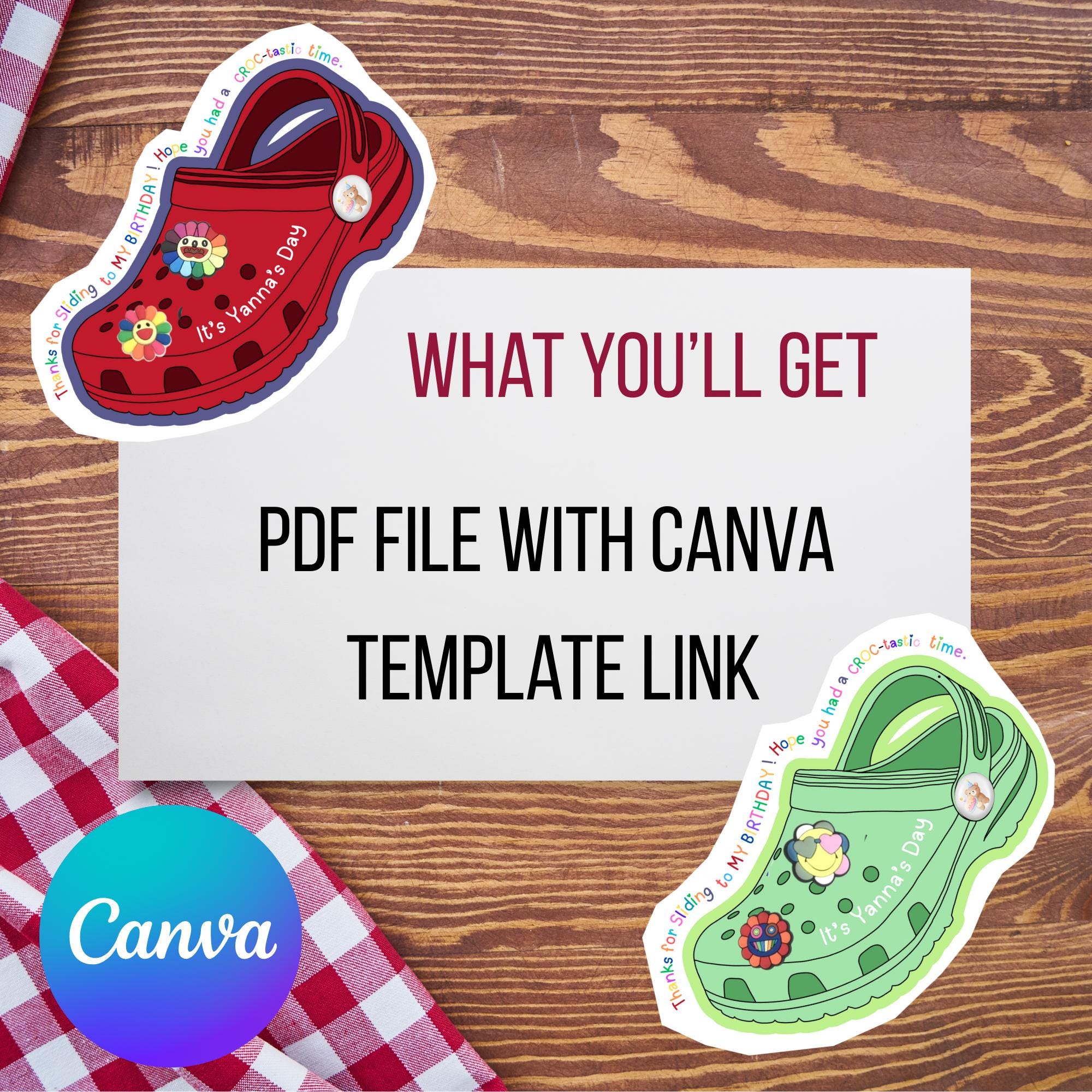 Croc Charm Holder Printable | Birthday Party Favor | Canva Template ...