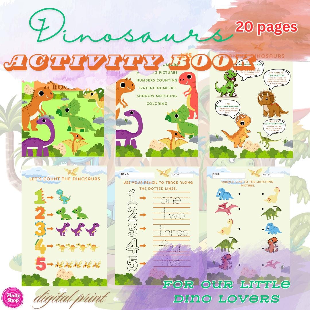 Dinosaur Activity Book Kids Busy Book Printable Activity Book for Kids ...