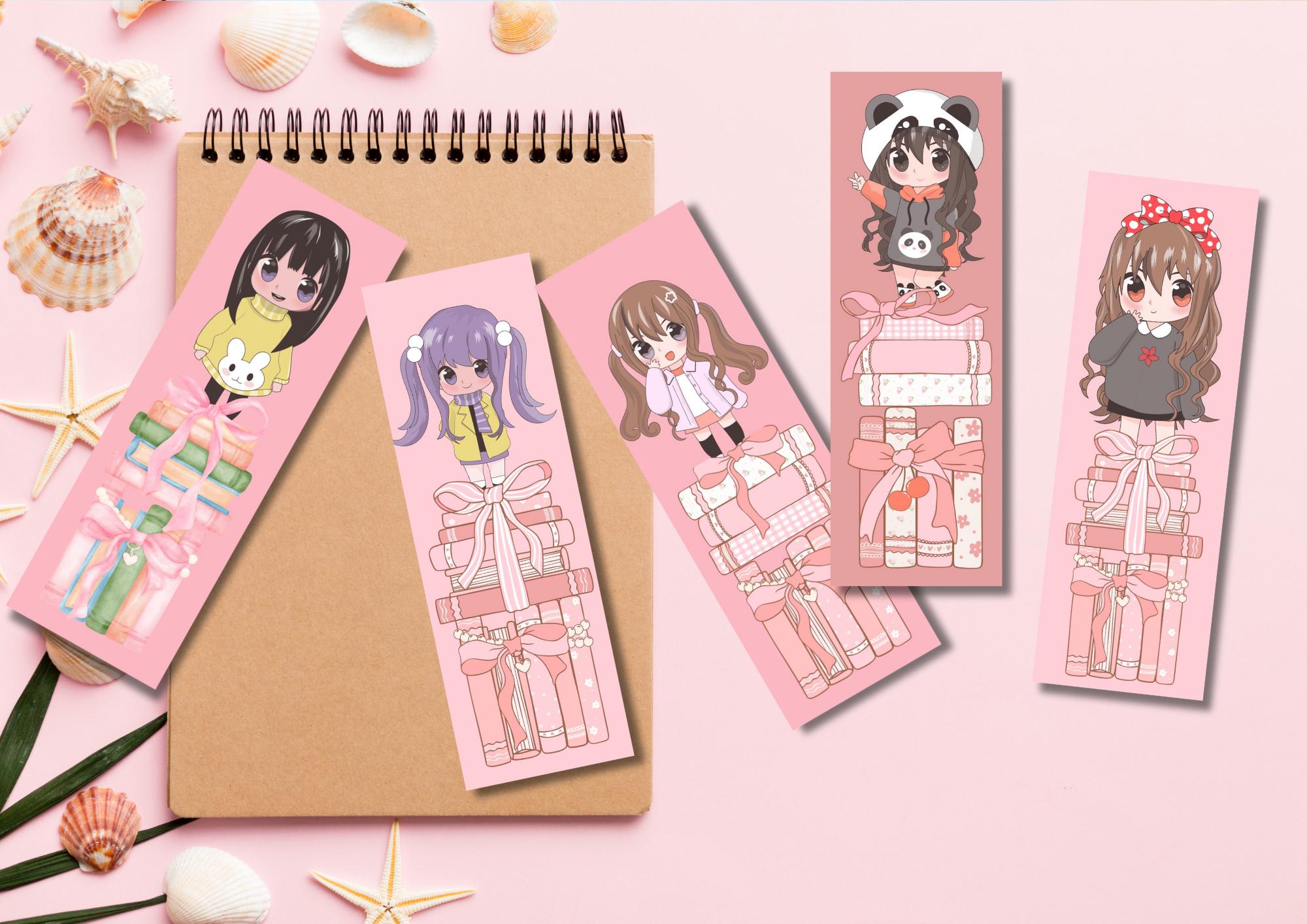 15 Cute Chibi Kids in Coquette Pink Bookmark | Digital Download JPG ...