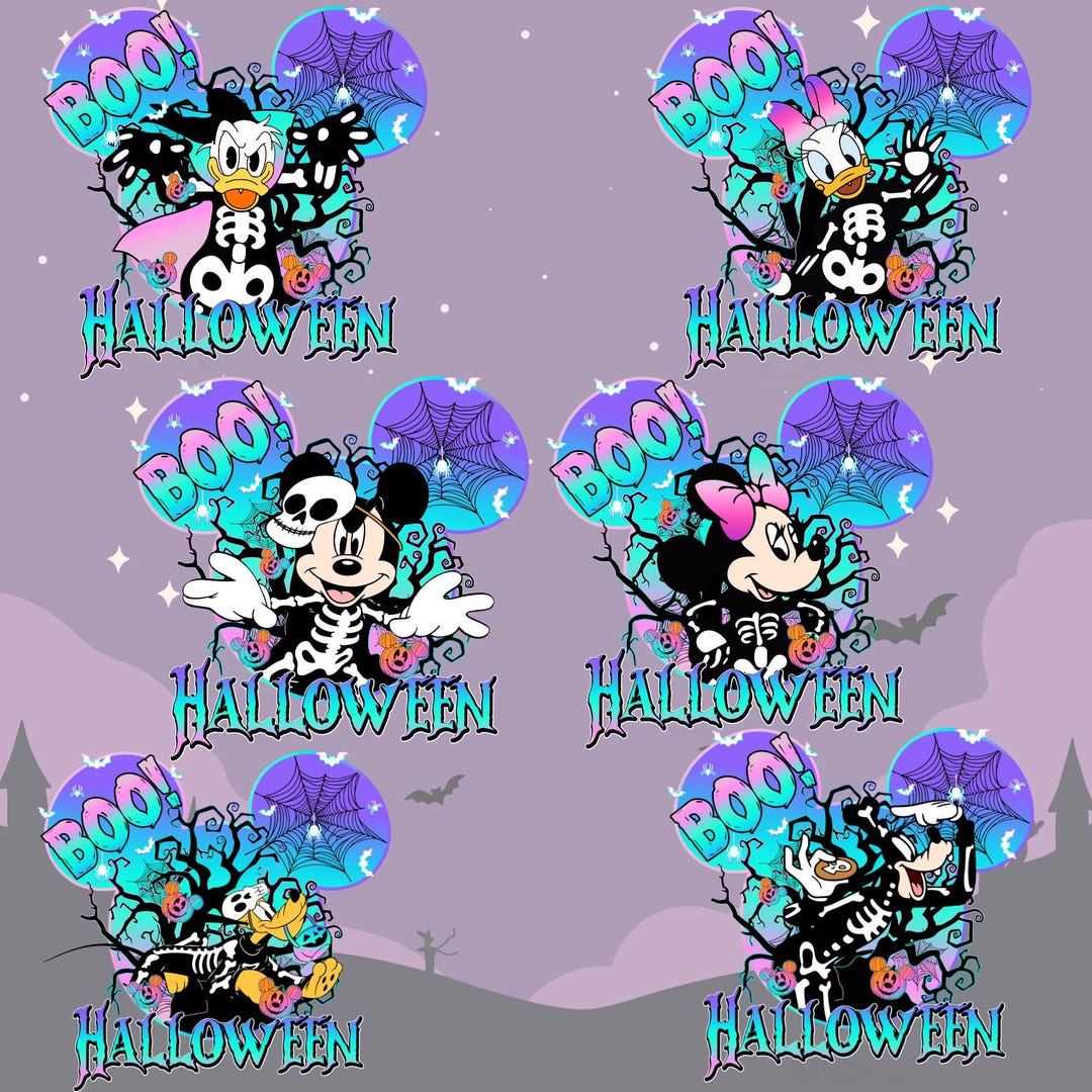 Halloween Mickey Minnie Skeleton PNG, Boo Spooky Clipart Bundle, Daisy ...