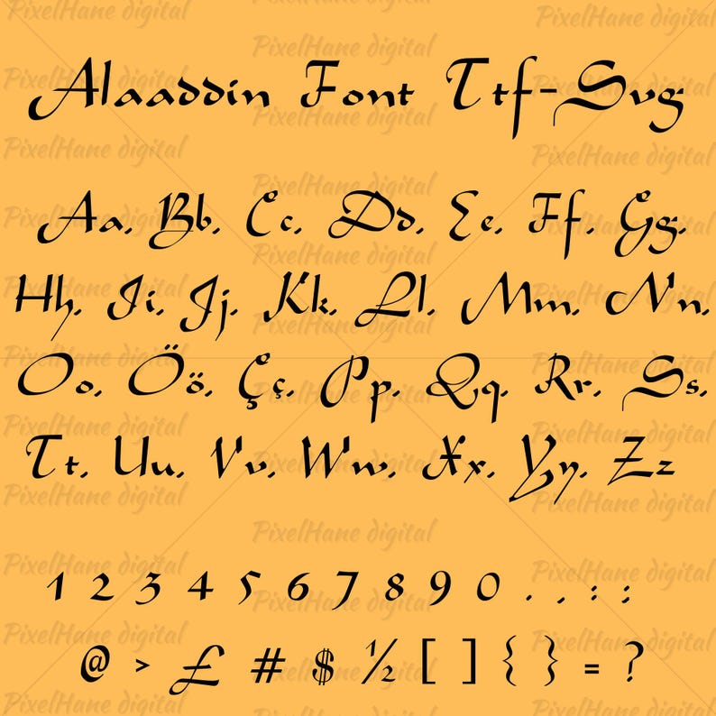 Aladdin Font SVG: Cricut & Silhouette Letters, Numbers (TTF, Instant ...