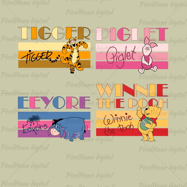 Winnie the Pooh PNG Clipart Bundle: Piglet, Tigger, Eeyore (digital ...