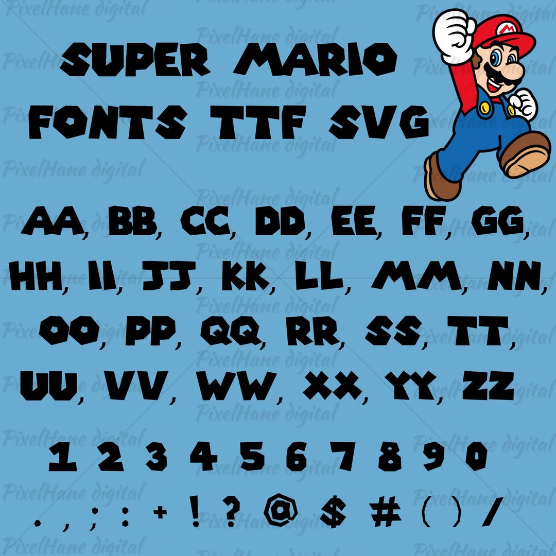 Super Mario Font TTF SVG, Mario Bros, Super Mario Cool Font, Digital ...