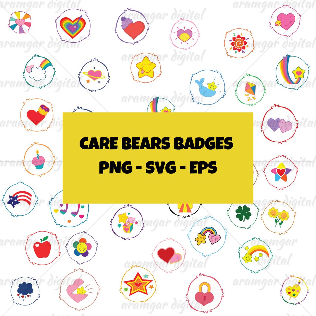 42 Care Bears Belly Badges, SVG PNG Bundle, Care Bear Belly Badges, T ...