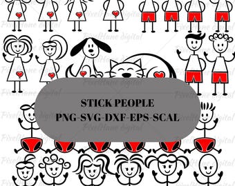 Stick Family SVG Clipart Bundle: Kids & Pets Outline (digital Download ...