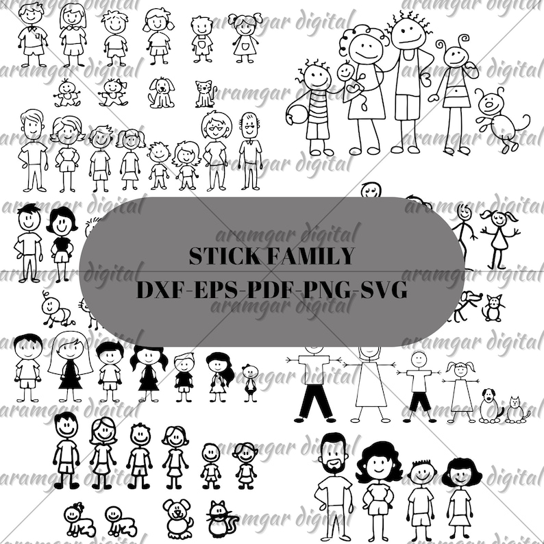 Stick Figure Family Clipart Bundle: Vector SVG, PNG, PDF (instant ...