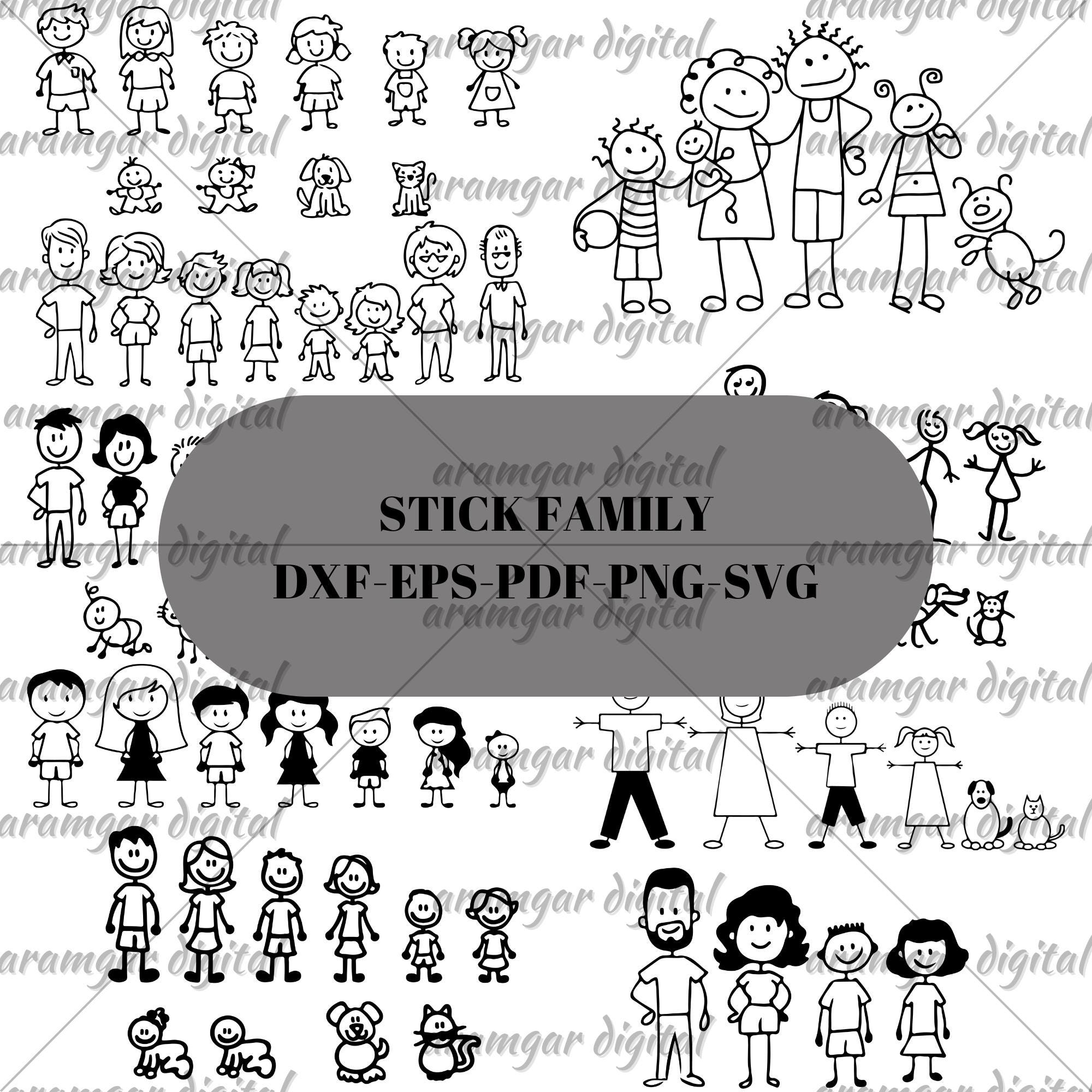 Stick Figure Family Clipart Bundle: Vector SVG, PNG, PDF (instant ...