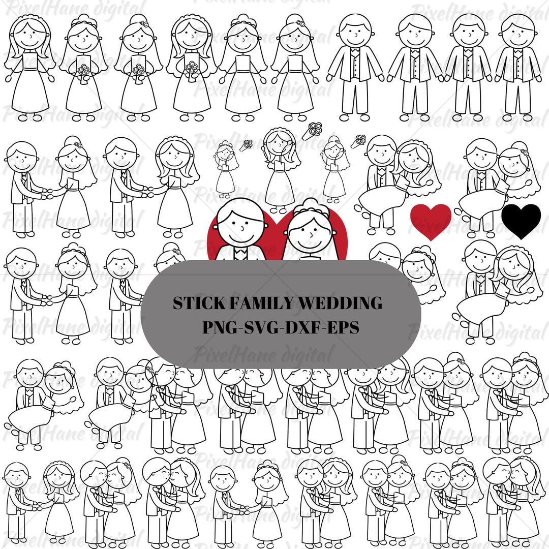 Stick Figure Wedding SVG Clipart, Bride and Groom PNG Dxf Eps, Stick ...