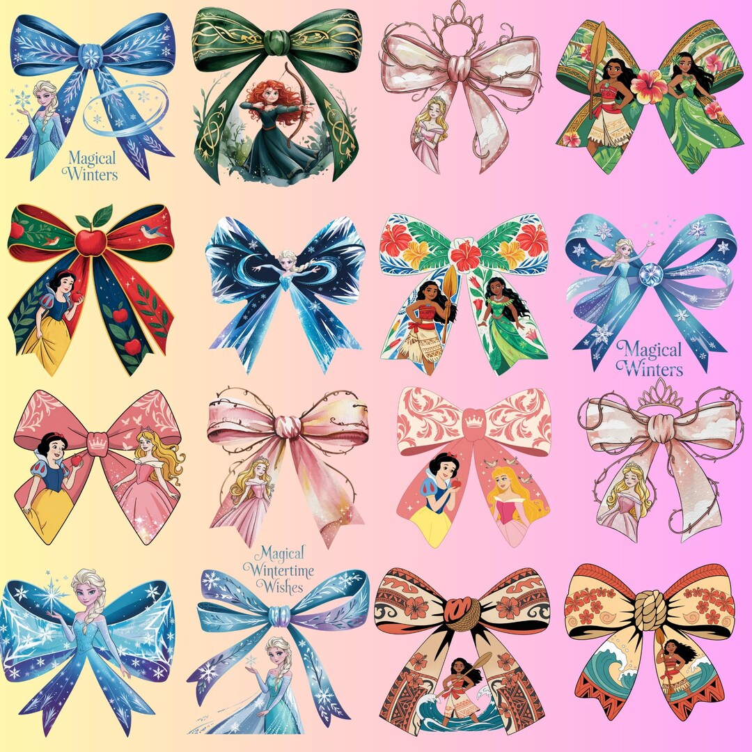 Disney Princess Bow Bundle, Magic Kingdom, Digital, Princesses PNG ...