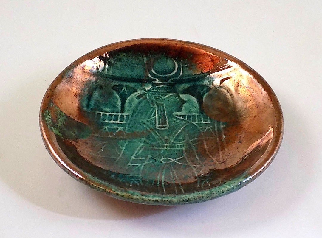 Egyptian Goddess Hathor Raku Bowl in Teal Pottery Ceramic - Etsy