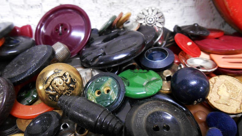 Amazing Collection of Very Vintage Bakelite Buttons & Notions in an Old ...