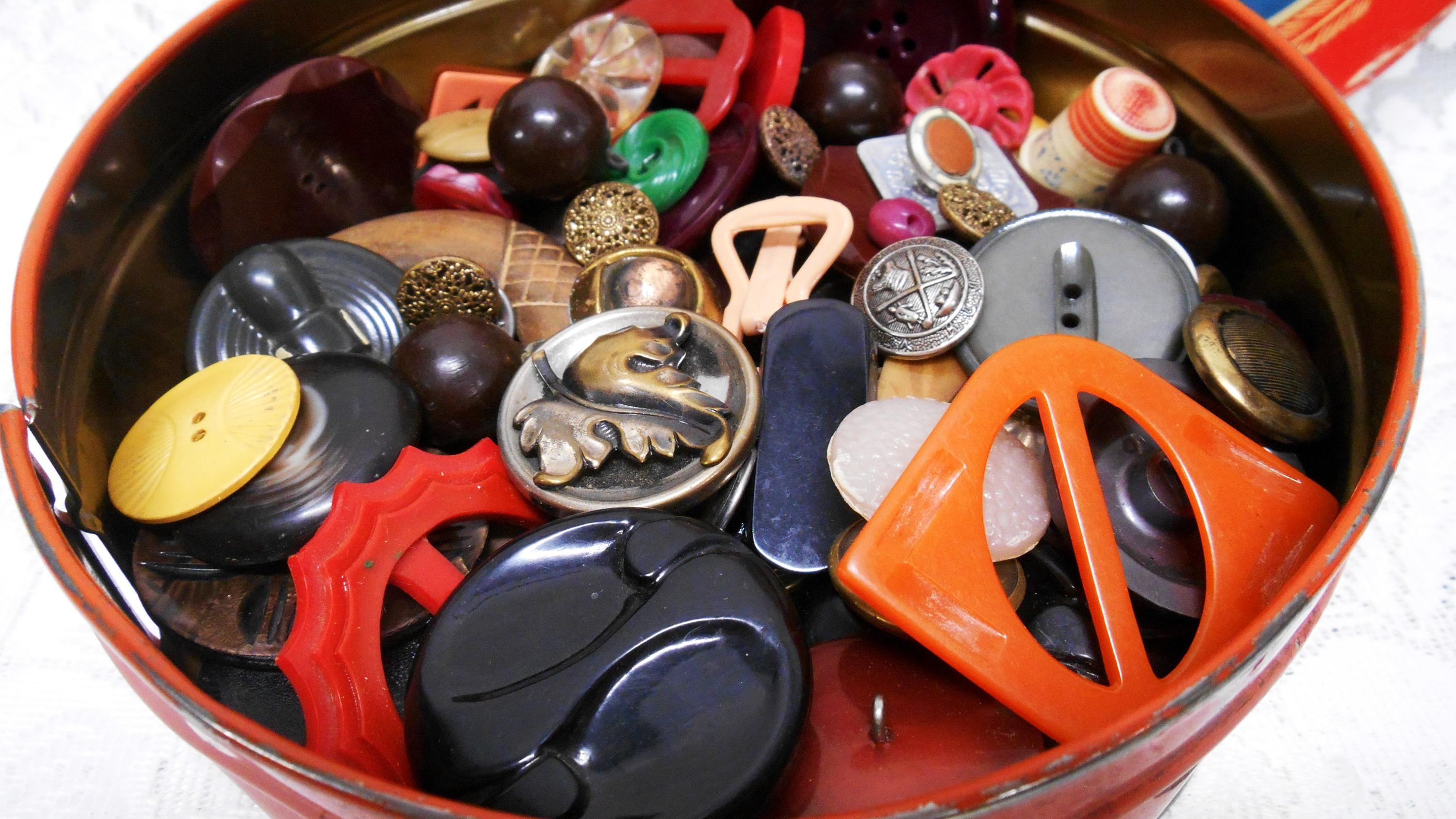 Amazing Collection of Very Vintage Bakelite Buttons & Notions in an Old ...