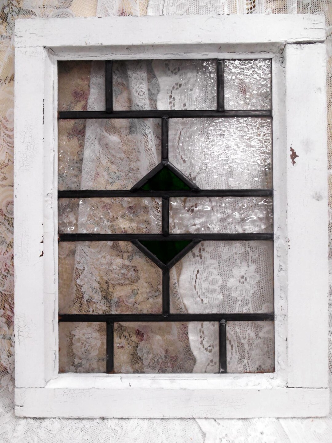 Vintage Original, Art Deco Stained Glass Window, Thick Pebbled Leaded ...