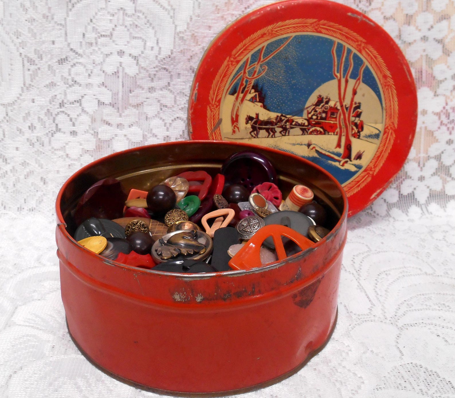Amazing Collection of Very Vintage Bakelite Buttons & Notions in an Old ...