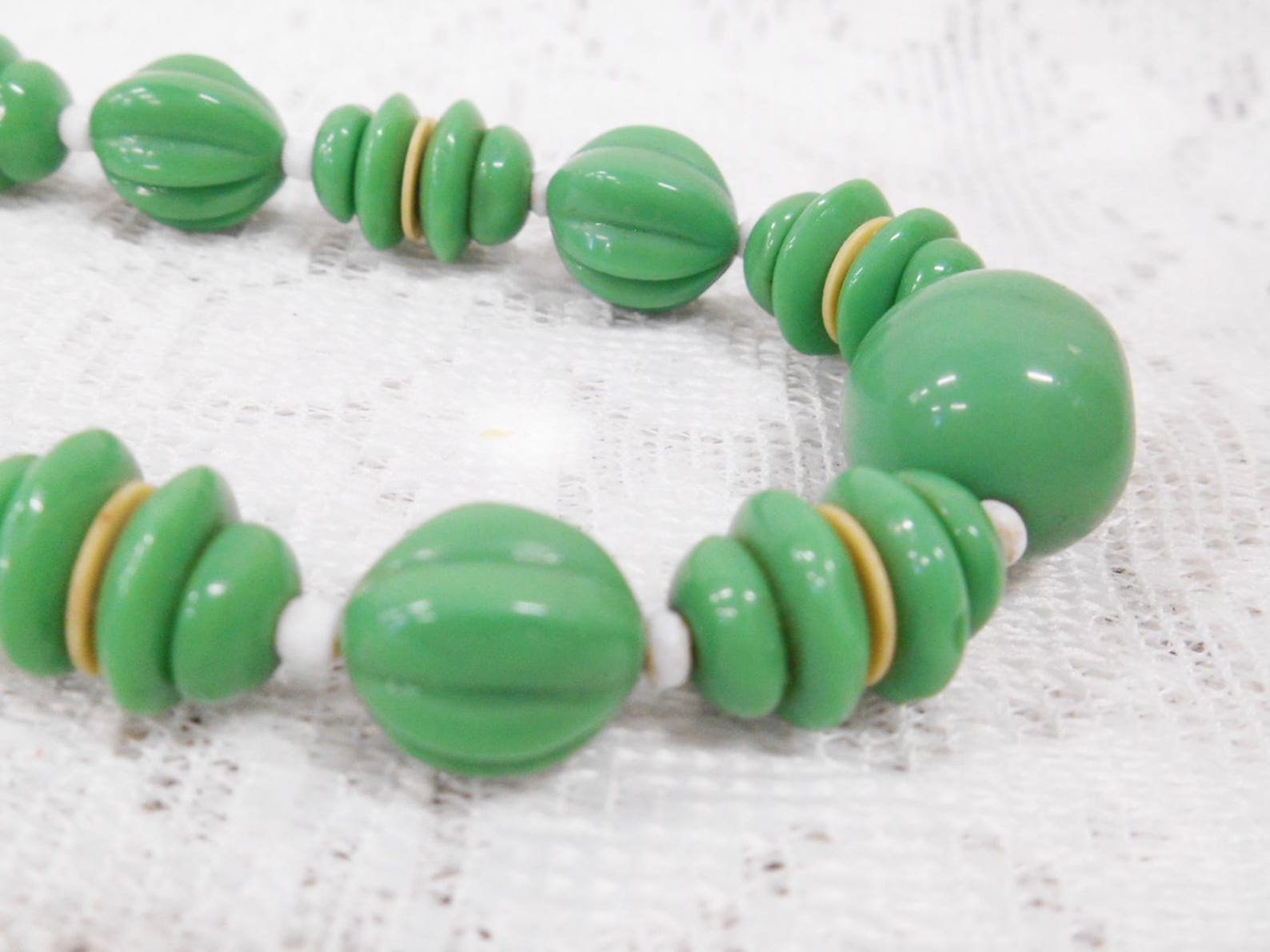 Wonderful Vintage 1930's Jadeite Glass and Celluloid Necklace ...