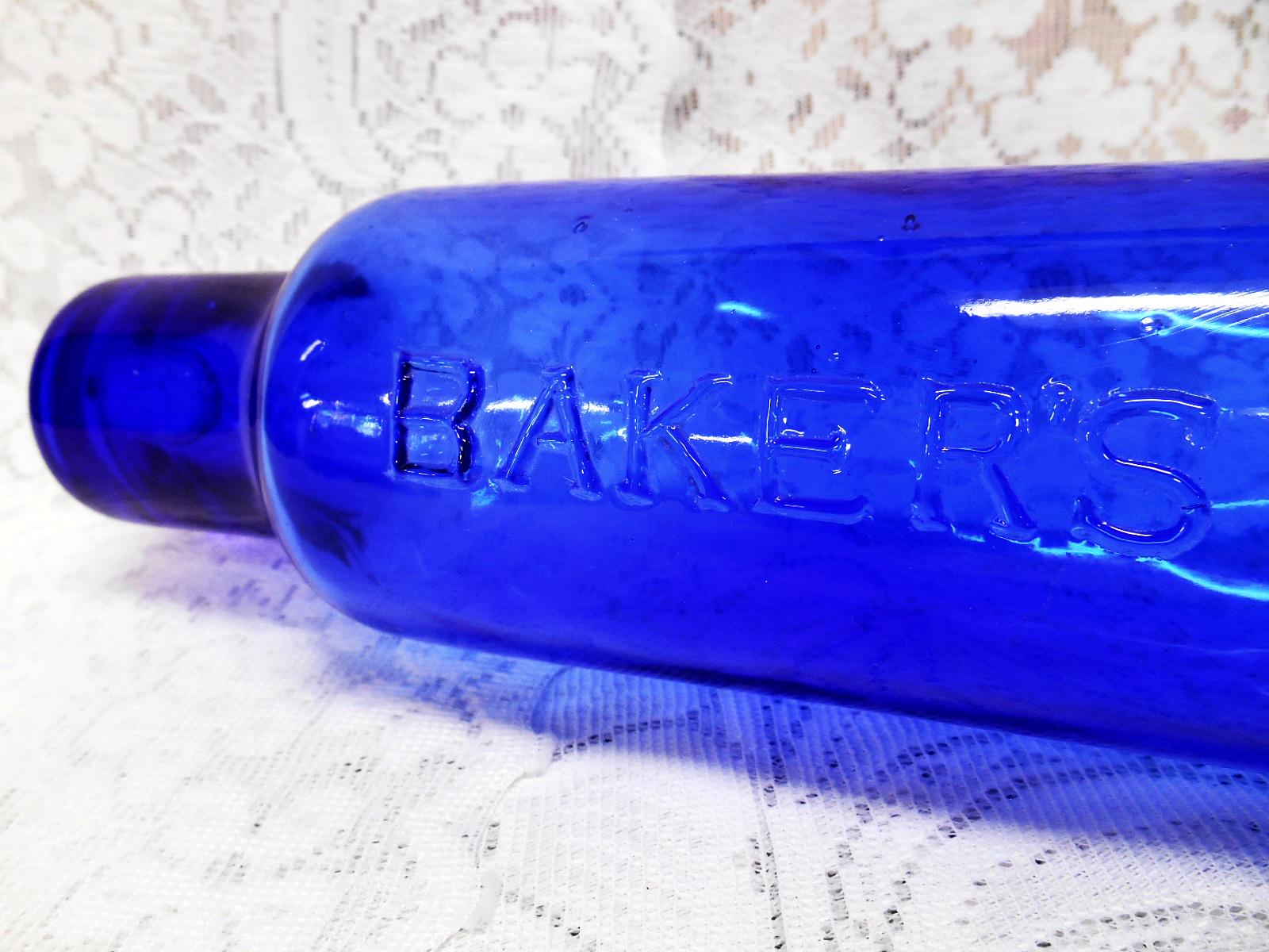 Vintage Cobalt Blue, Bakers Choice Advertising, Embossed Glass Rolling ...