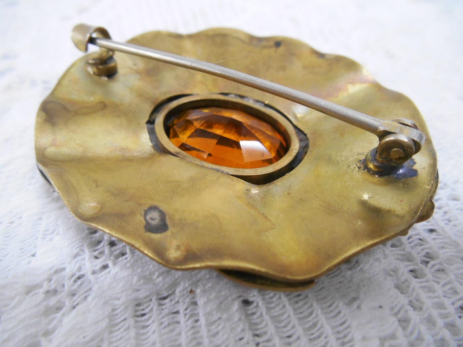 Large Vintage 1900's, Stylized Art Nouveau Brass and Topaz Kilt Pin or ...