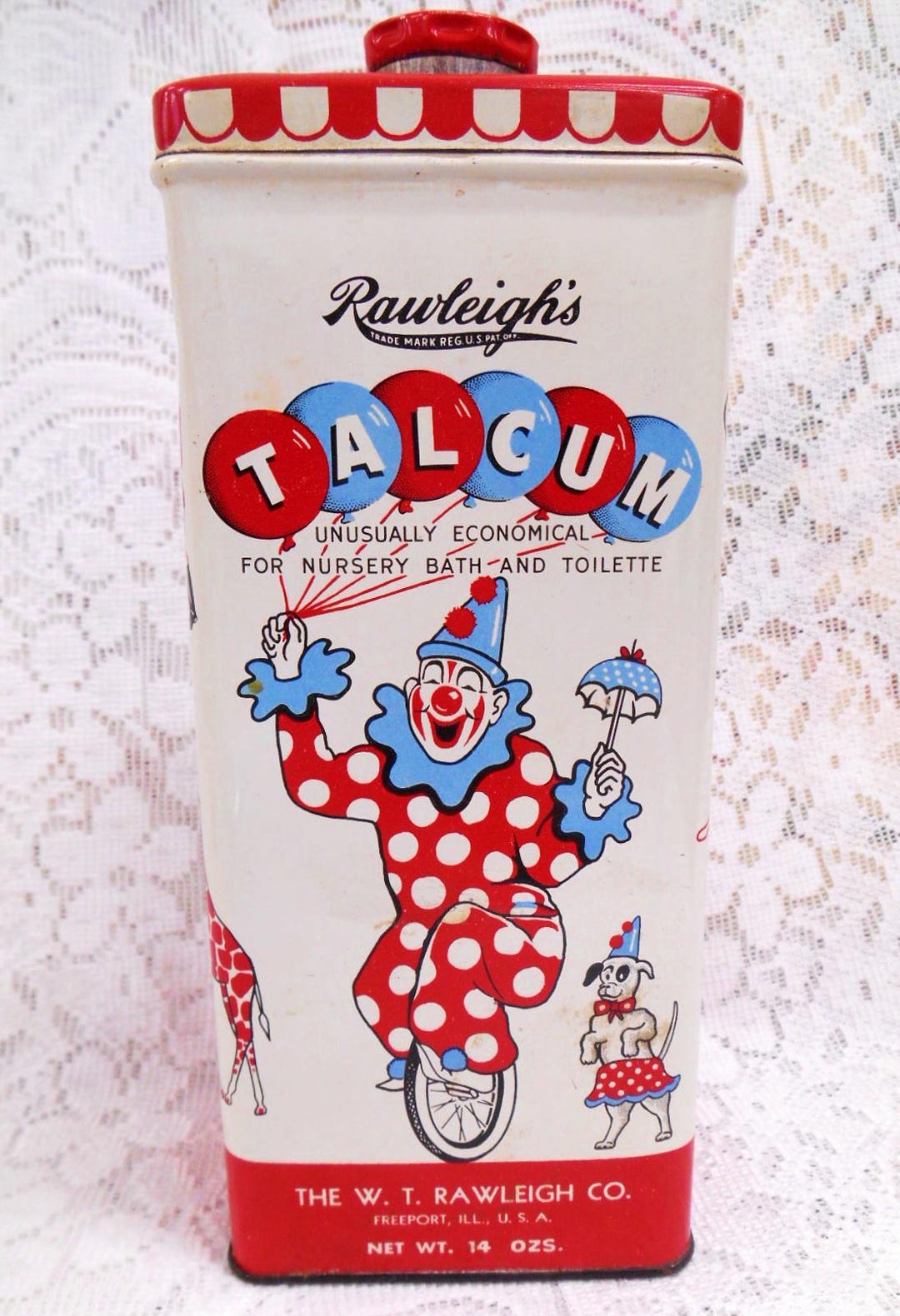 Excellent Vintage Rawleigh's Talcum Powder Tin, Happy Clown With ...